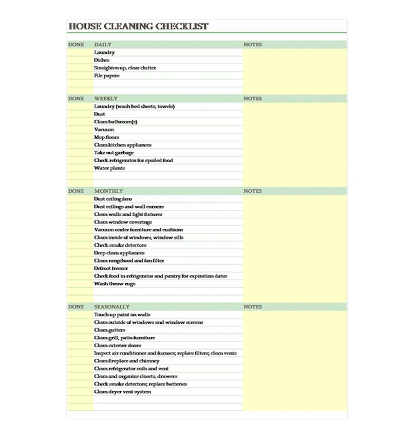 Housekeeping Checklist Housekeeper Checklist