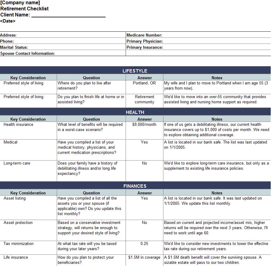 Pre Retirement Checklist Pre Retirement Planning Checklist